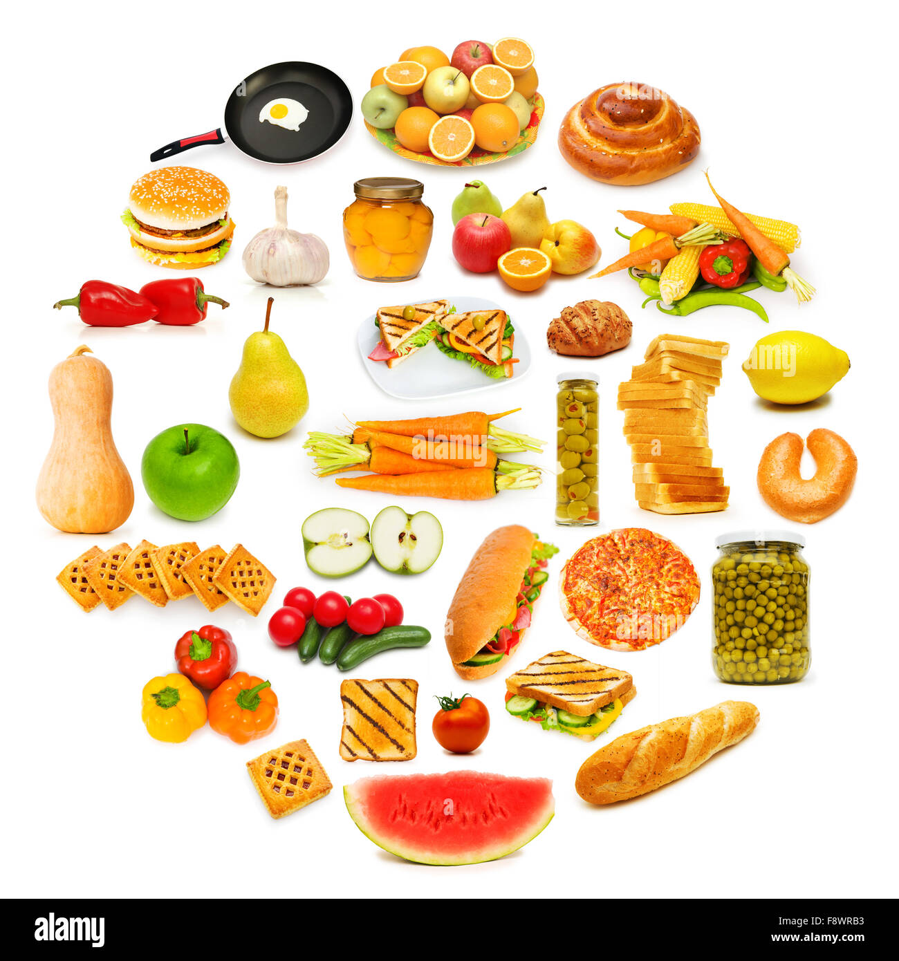 Circle with lots of food items Stock Photo - Alamy