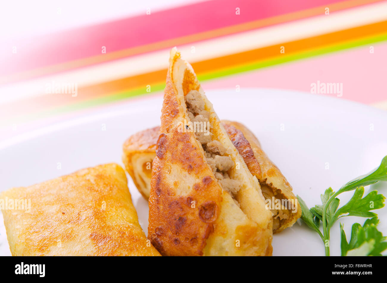Meat pancakes served in the plate Stock Photo - Alamy
