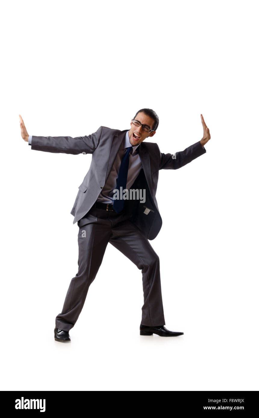 Businessman pushing away virtual problems Stock Photo - Alamy