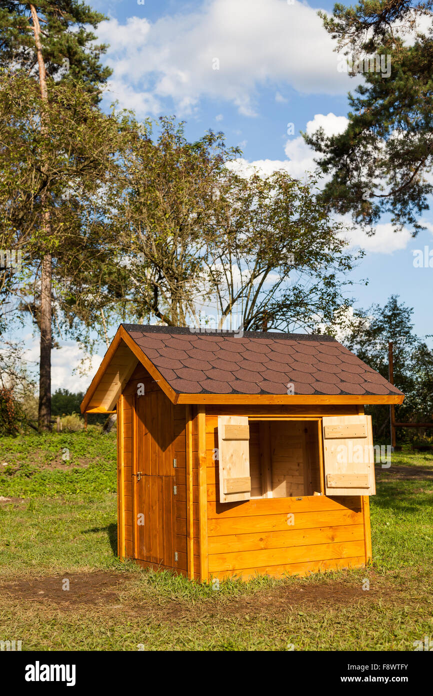 Small children houses made of wood in an Italian park Stock Photo - Alamy