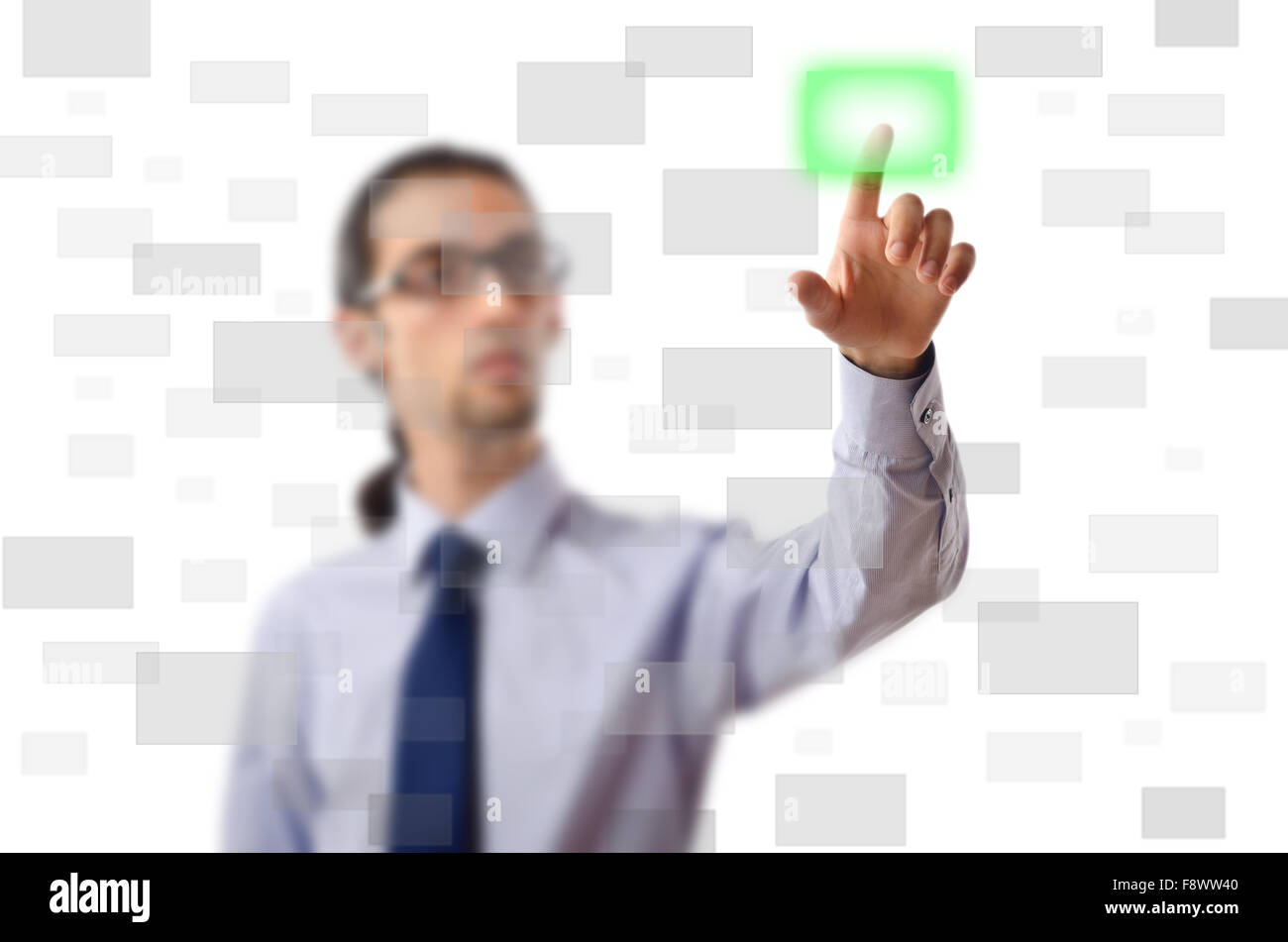 Businessman pressing virtual buttons Stock Photo - Alamy