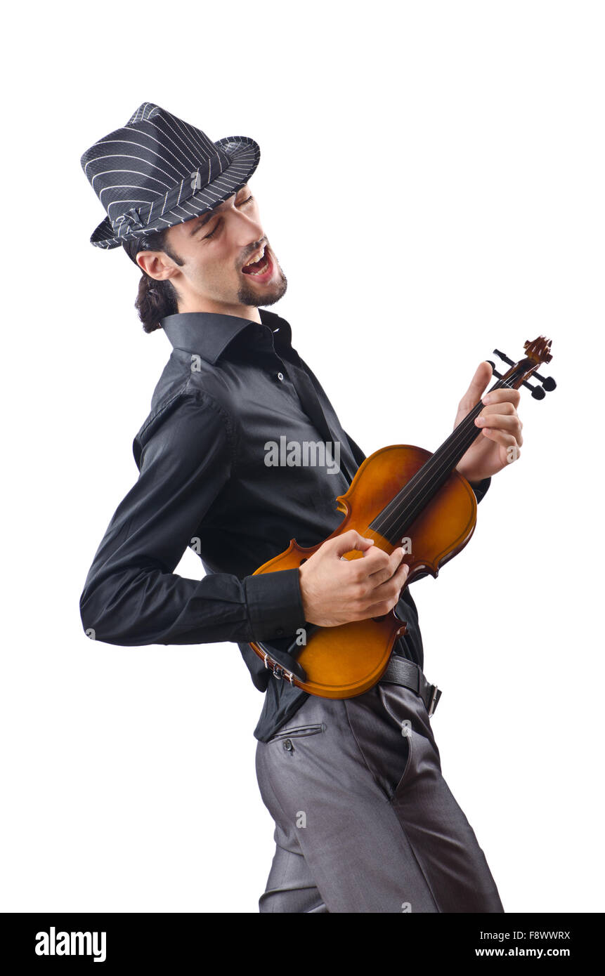 Violin player isolated on white Stock Photo - Alamy