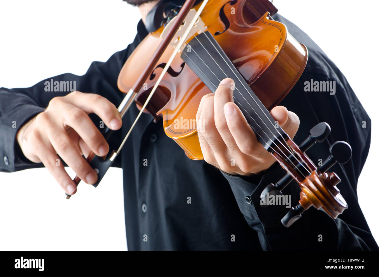 Violin player isolated on white Stock Photo - Alamy