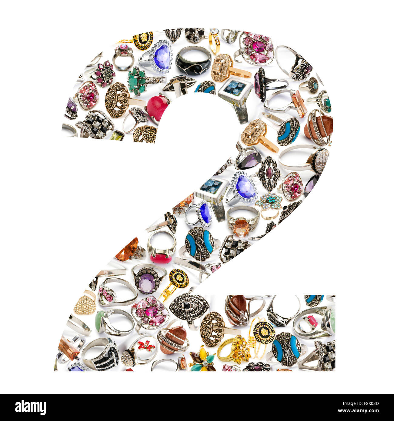 Number made of jewellery rings on white Stock Photo - Alamy