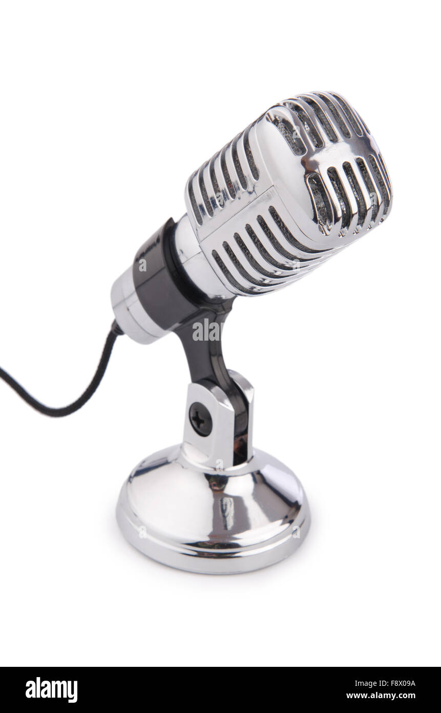 Retro vintage microphone isolated on white Stock Photo - Alamy