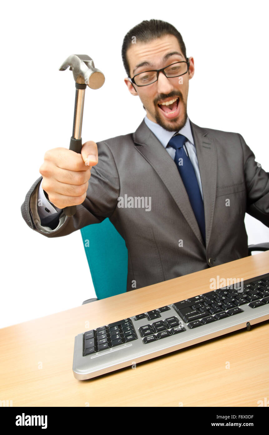 Businessman breaking his computer Stock Photo - Alamy