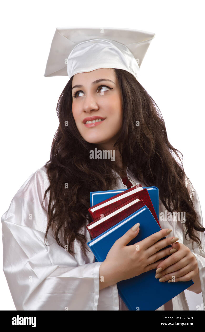 Happy graduate on white background Stock Photo - Alamy