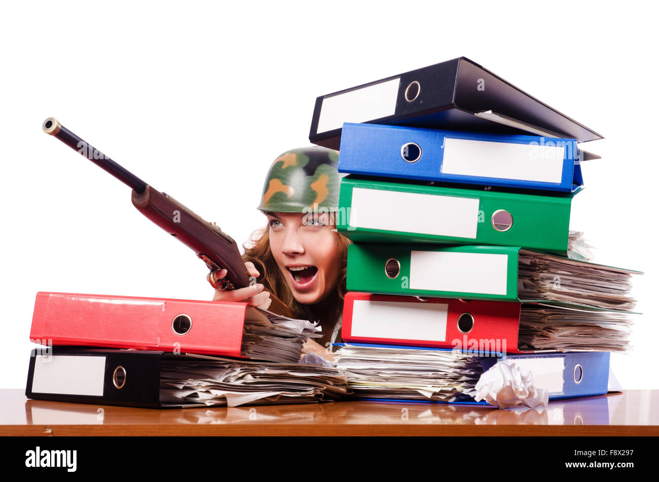 Office fight concept with female worker Stock Photo - Alamy