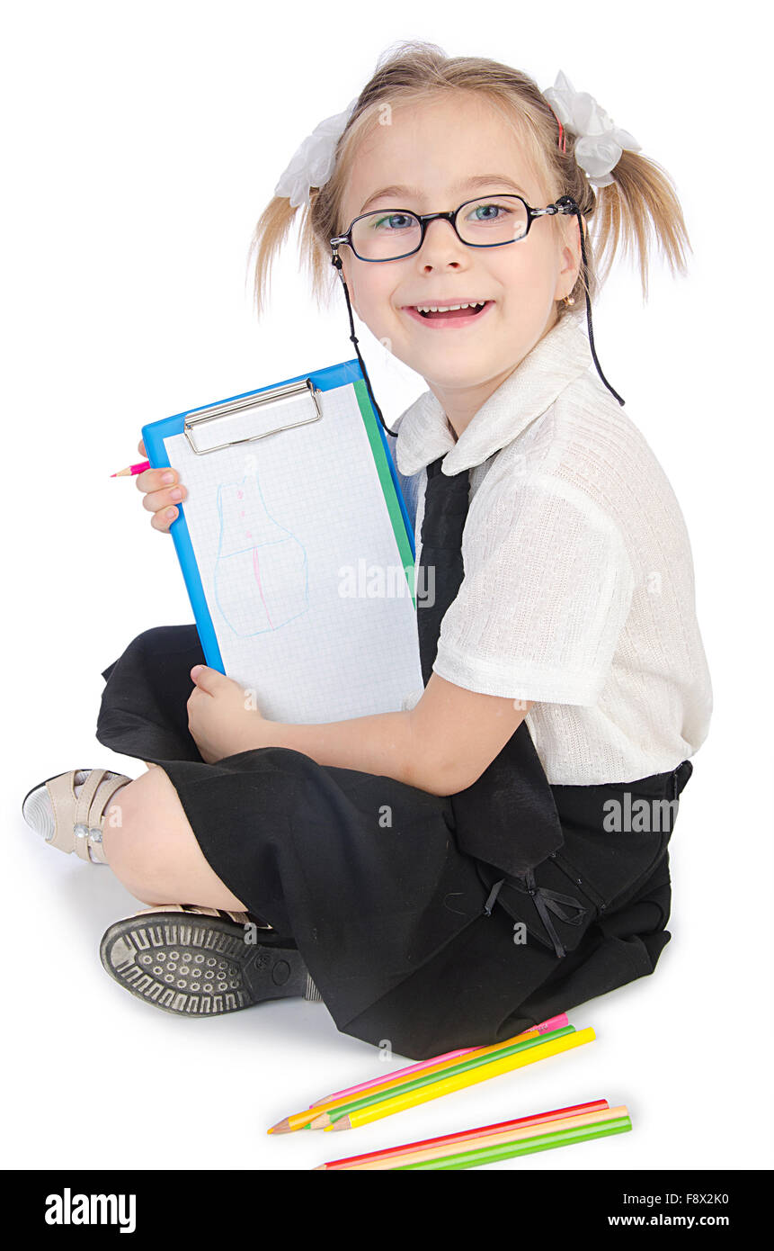 Little girl writing with pencils Stock Photo - Alamy