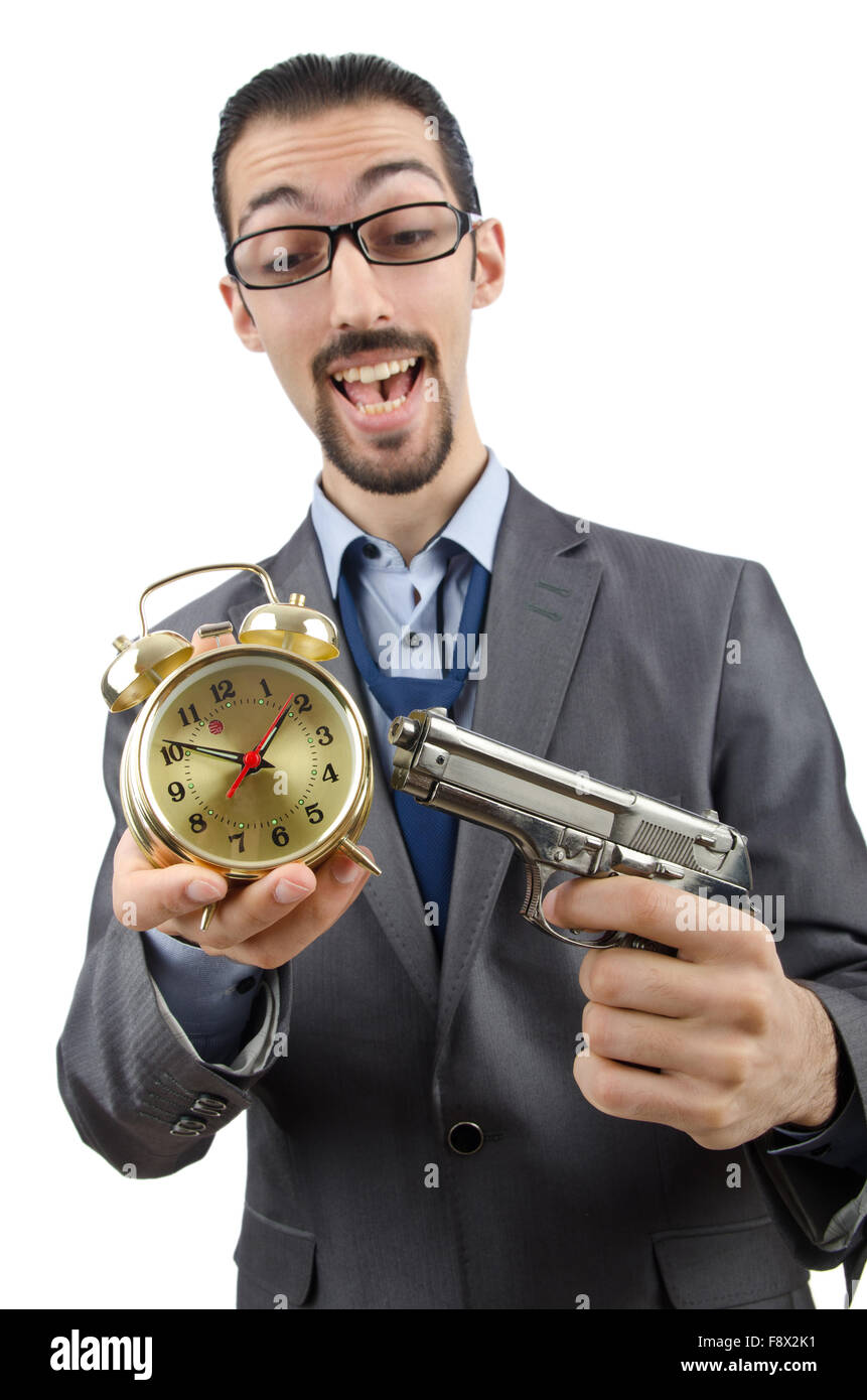 Businessman killing the time on white Stock Photo - Alamy