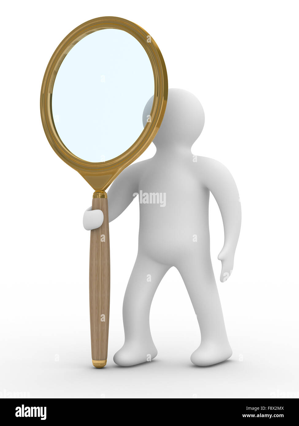 Man with magnifier on white background. Isolated 3D image Stock Photo ...