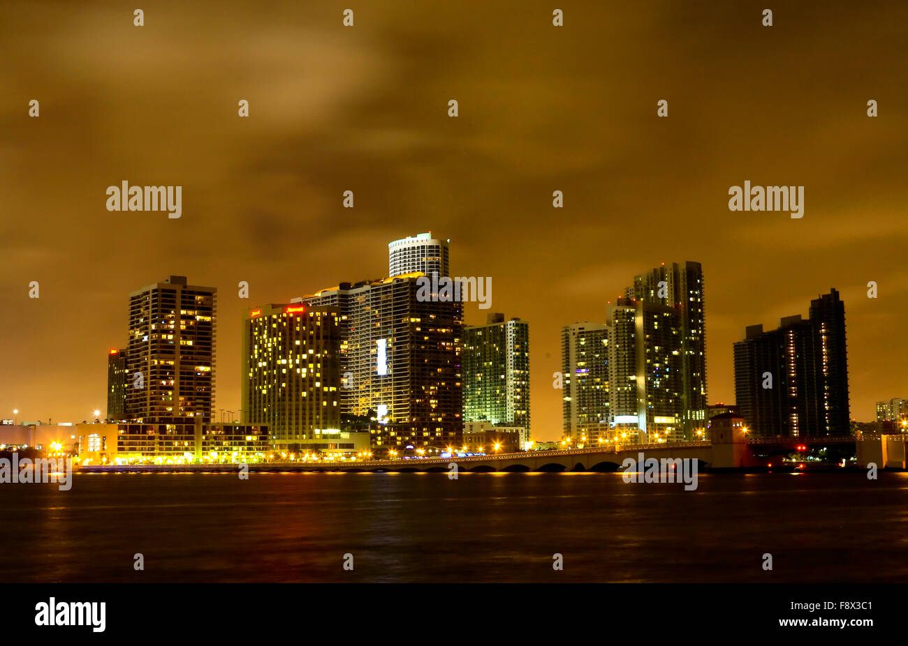 Miami City skyline at a stormy night Stock Photo - Alamy