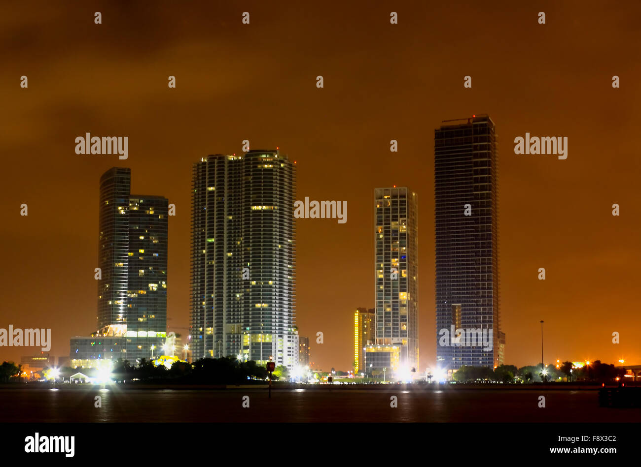 Miami City skyline at a stormy night Stock Photo - Alamy