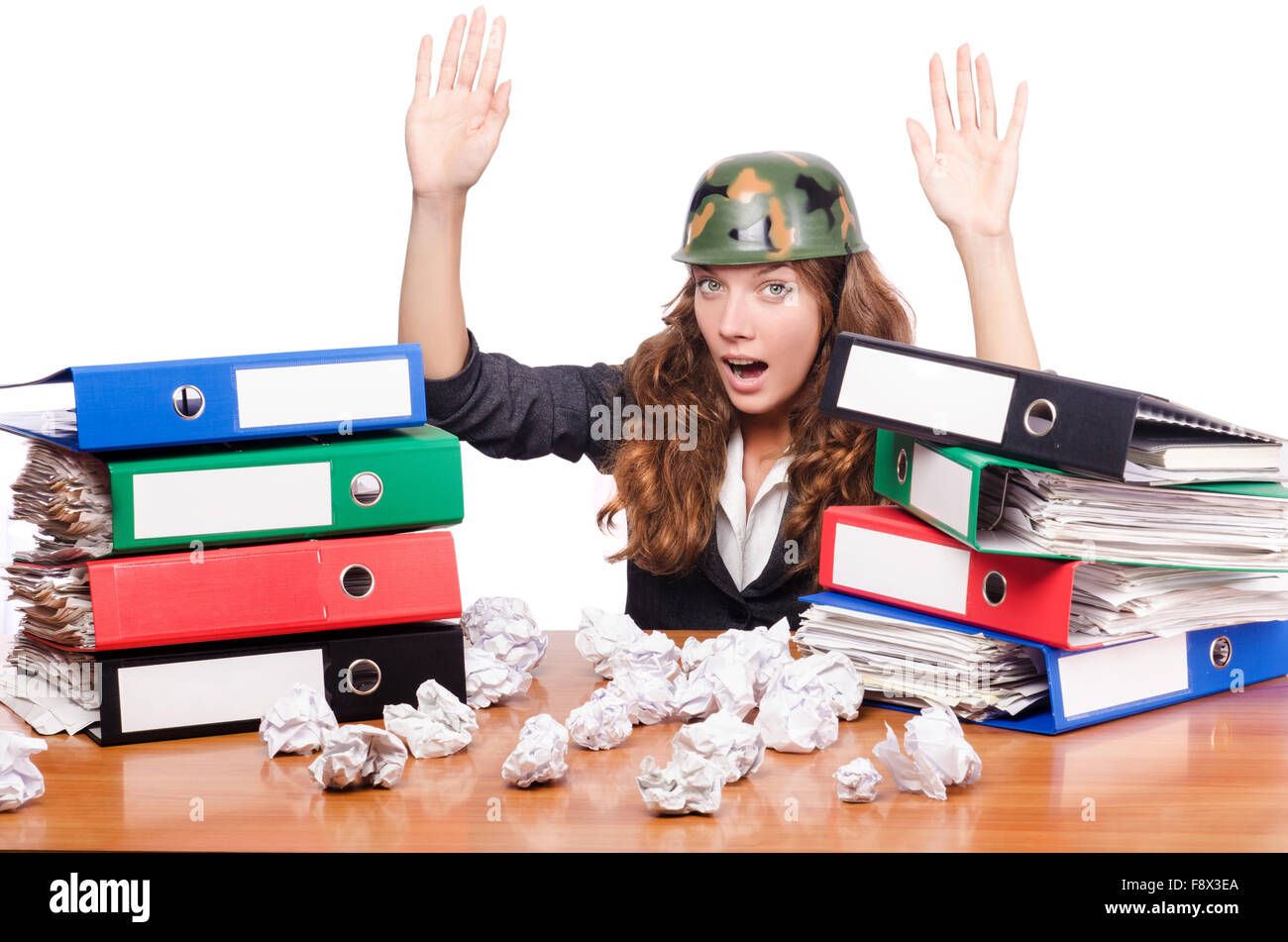 Office fight concept with female worker Stock Photo - Alamy