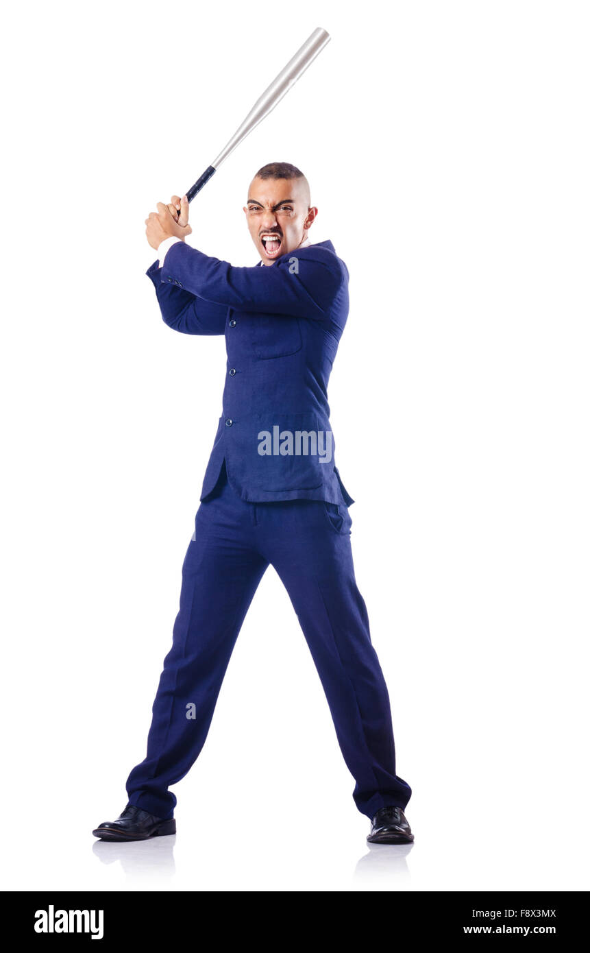 Handsome businessman with bat on white Stock Photo - Alamy
