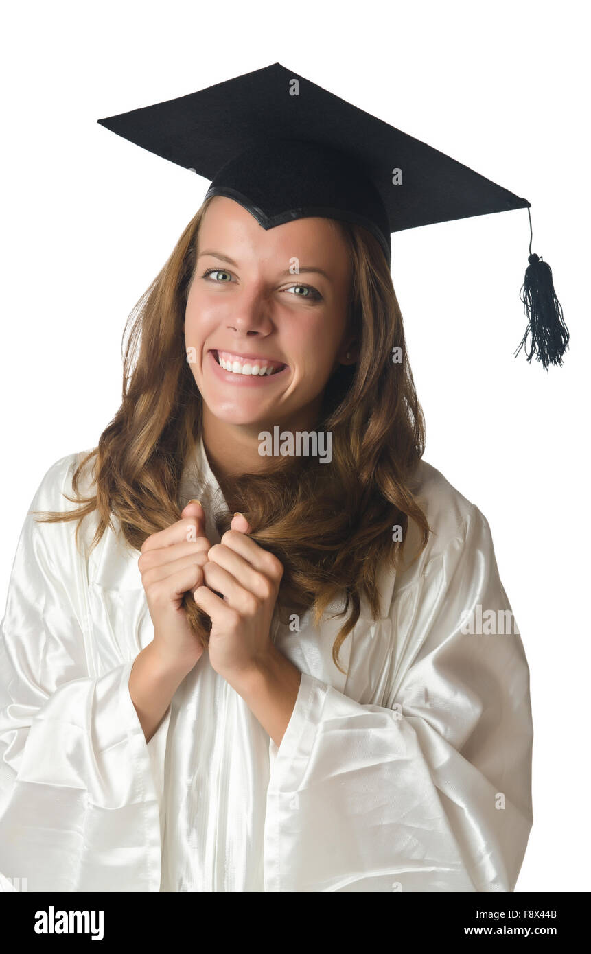 Young student with diploma on white Stock Photo - Alamy