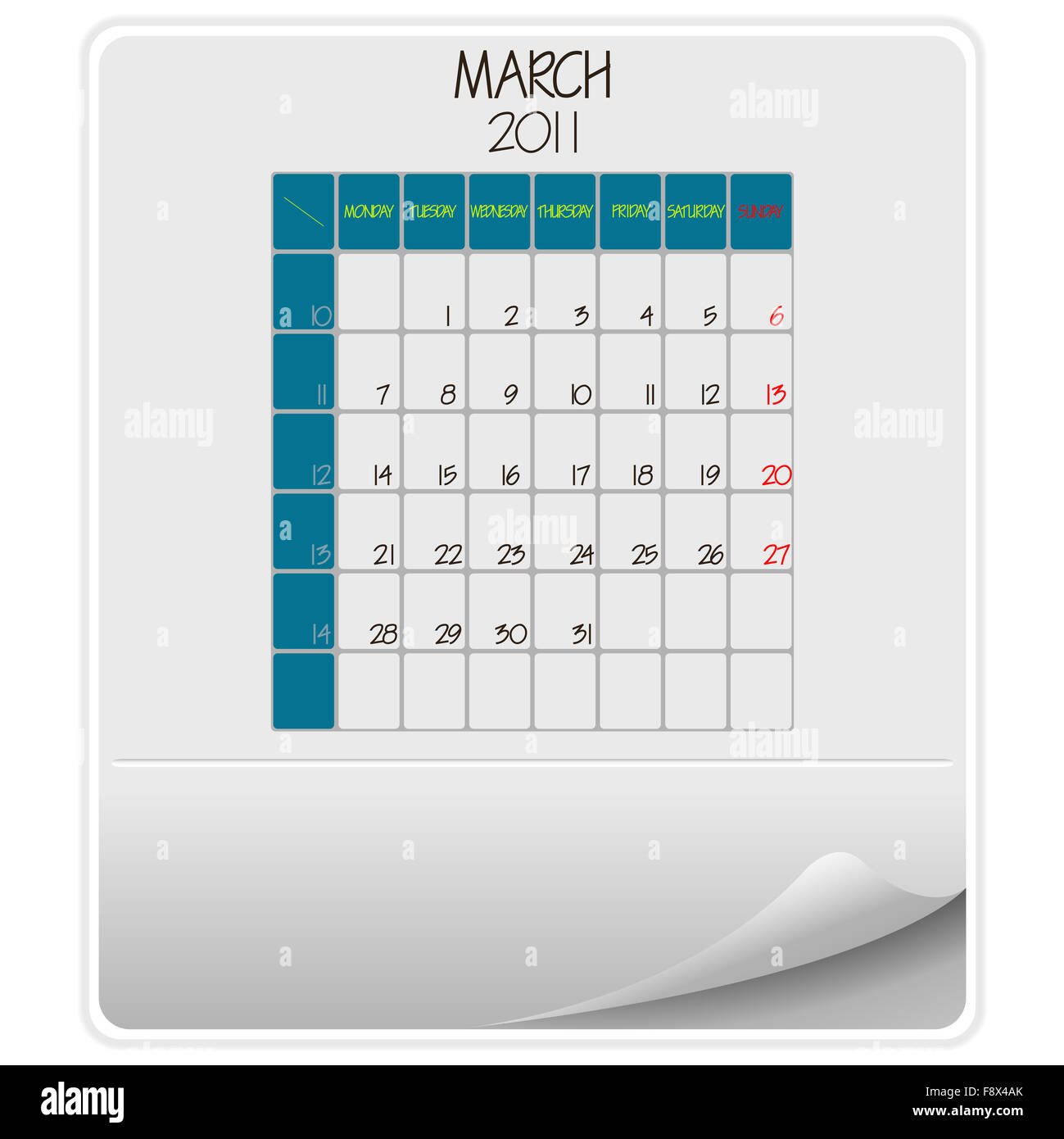 2011 calendar march Stock Photo - Alamy