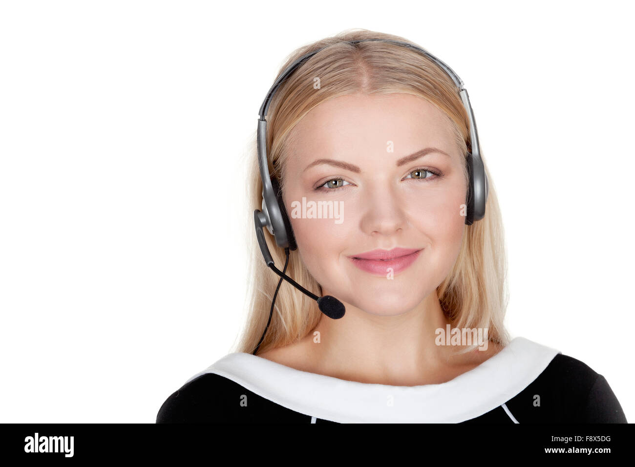 Call center support phone operator in headset isolated holding earphone ... Call center support phone operator in headset isolated holding earphone ...