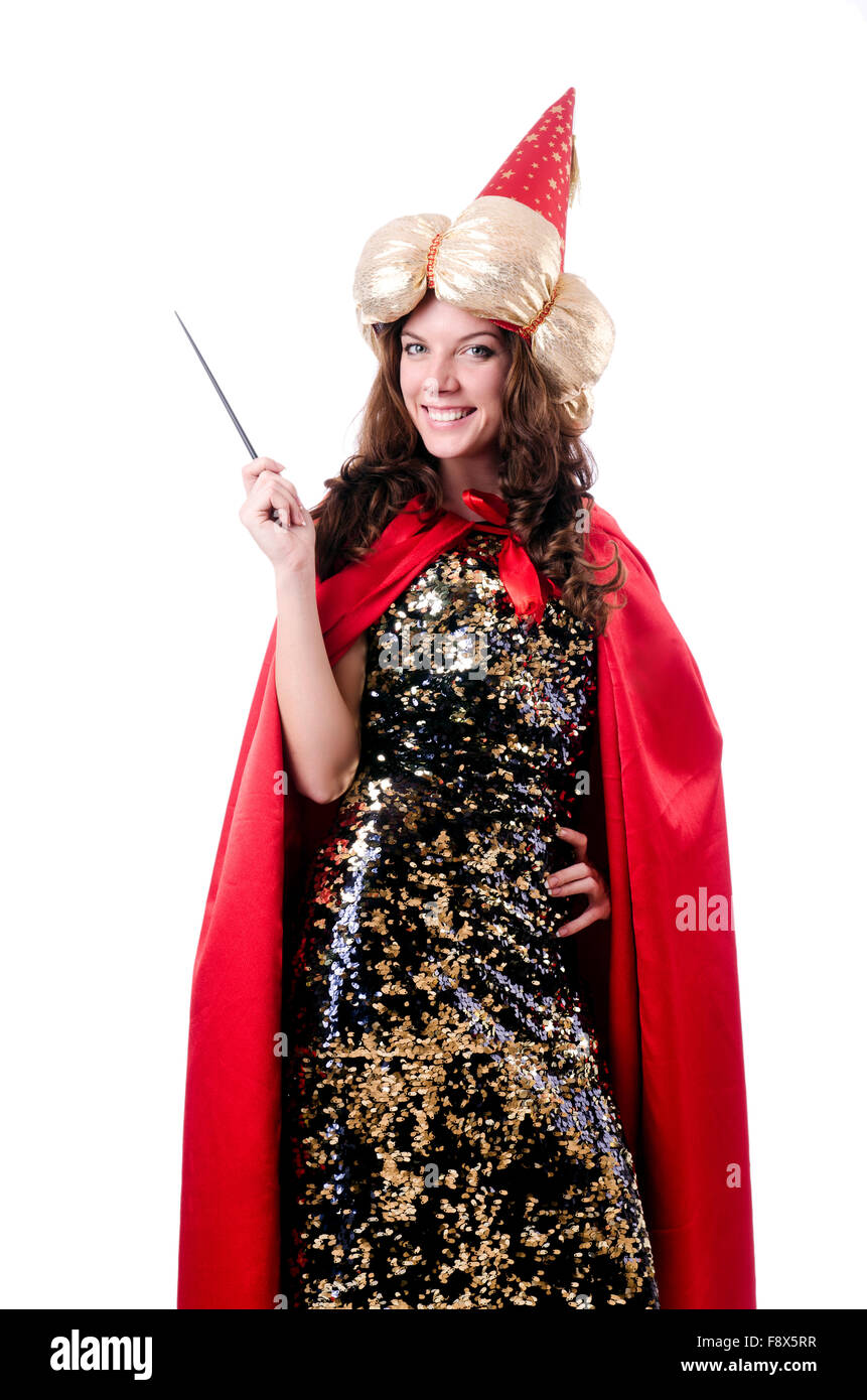 Female magician isolated on white Stock Photo - Alamy