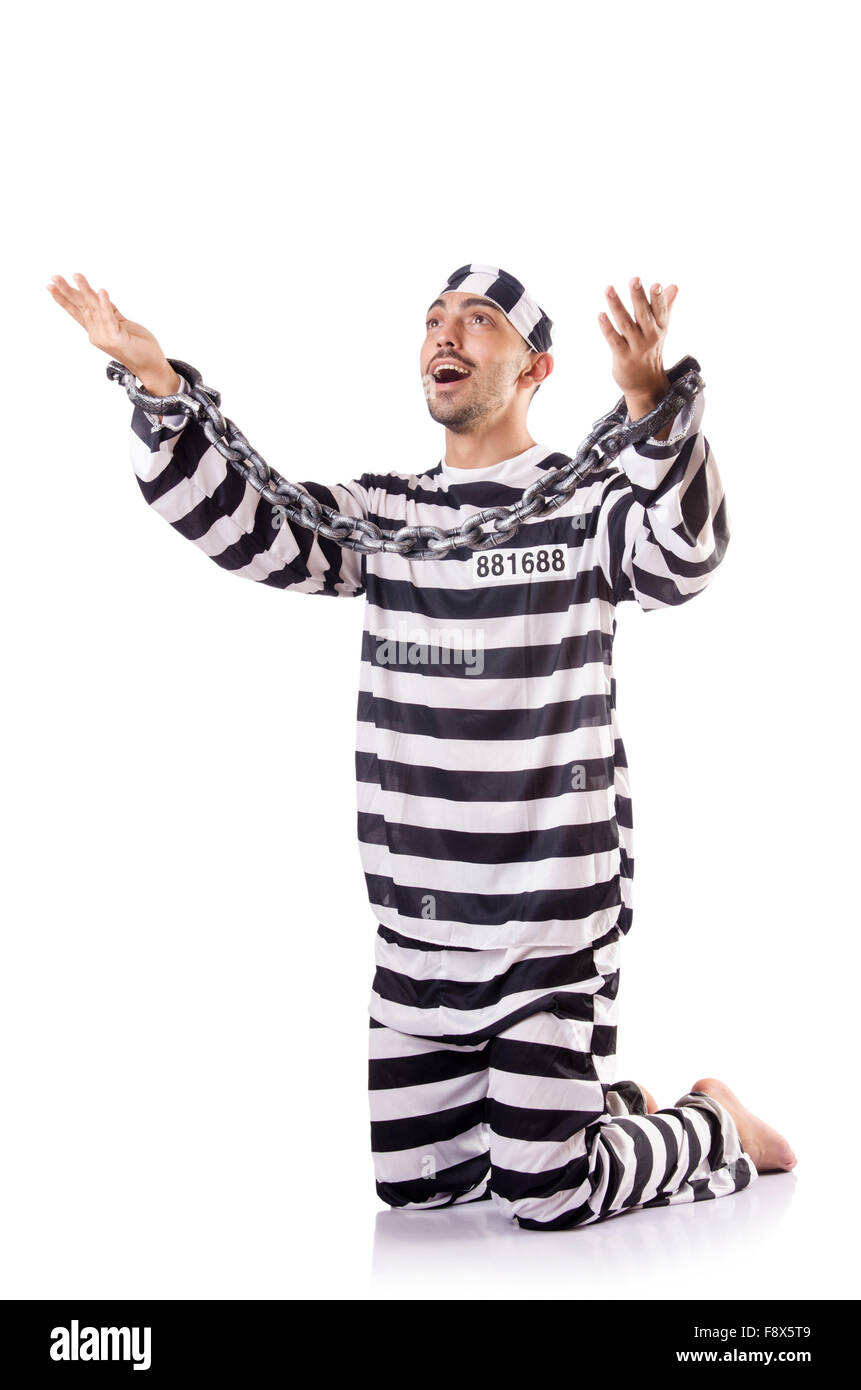 Convict criminal in striped uniform Stock Photo - Alamy