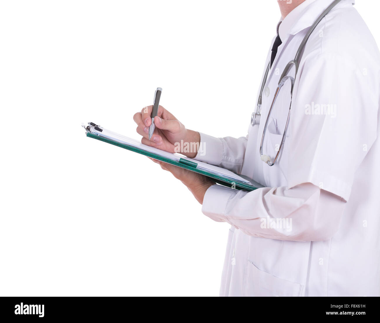 doctor writting medical report isolated on white background Stock Photo ...
