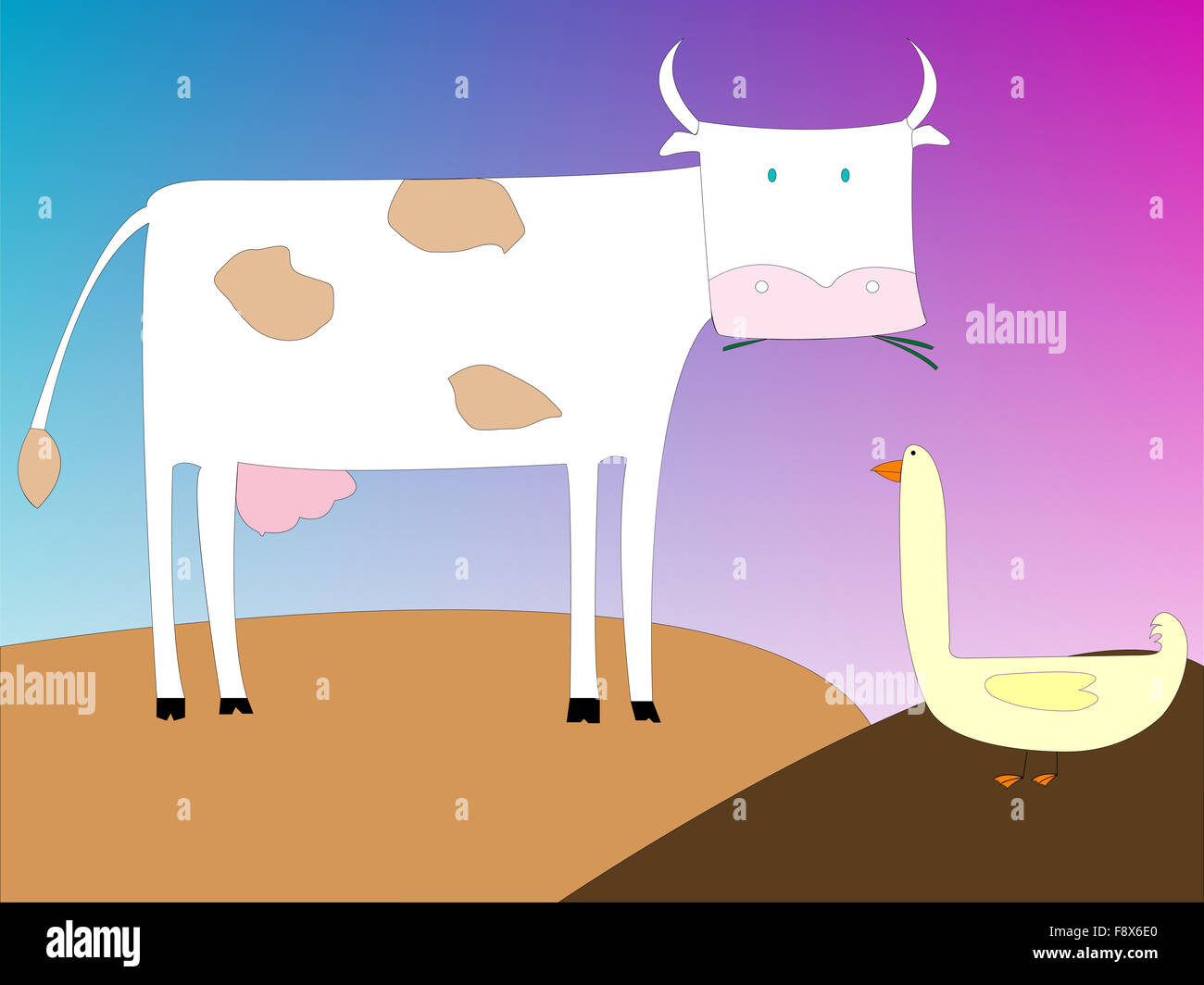 drawing of a cow and goose Stock Photo - Alamy