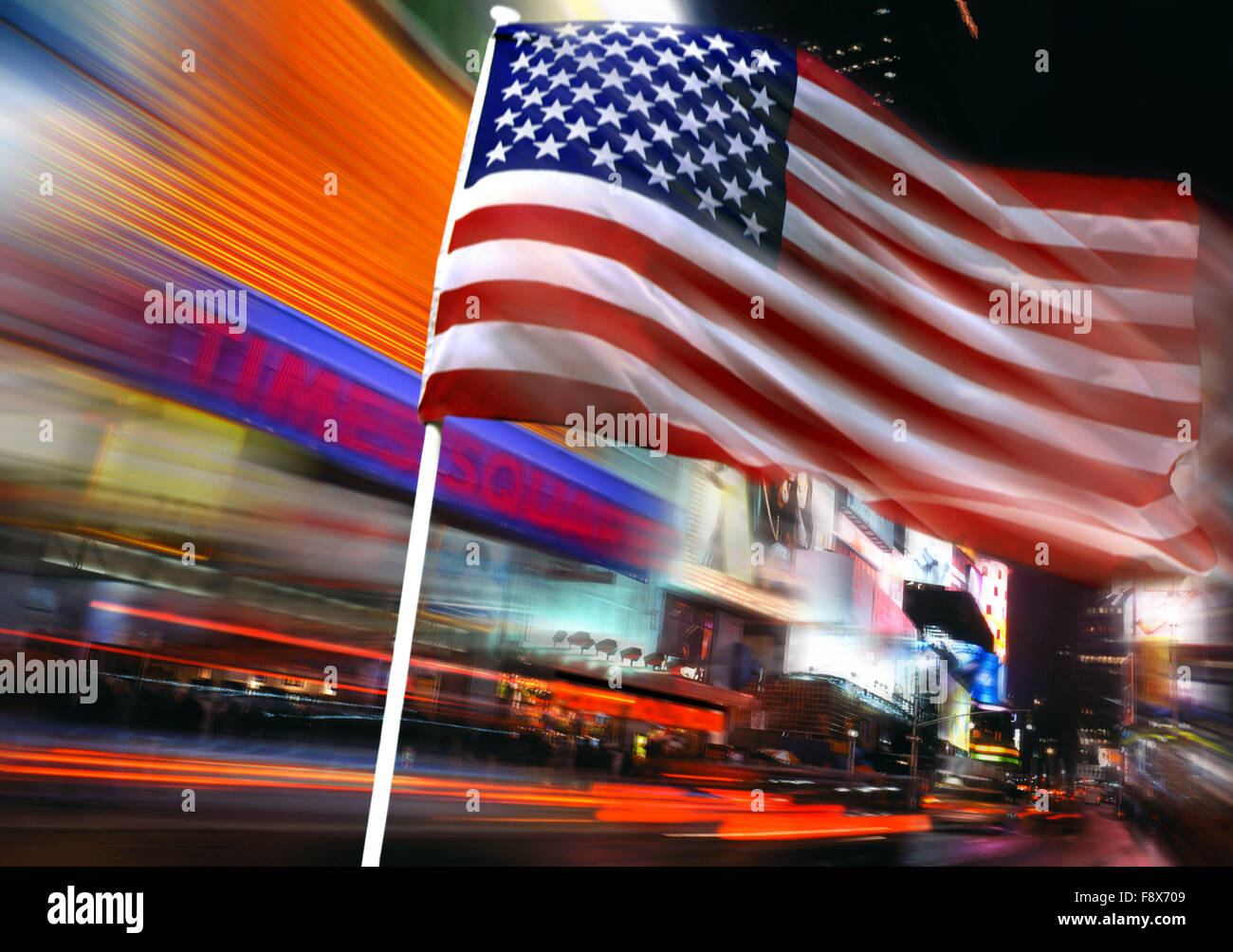 Times Square and American Flage Stock Photo - Alamy