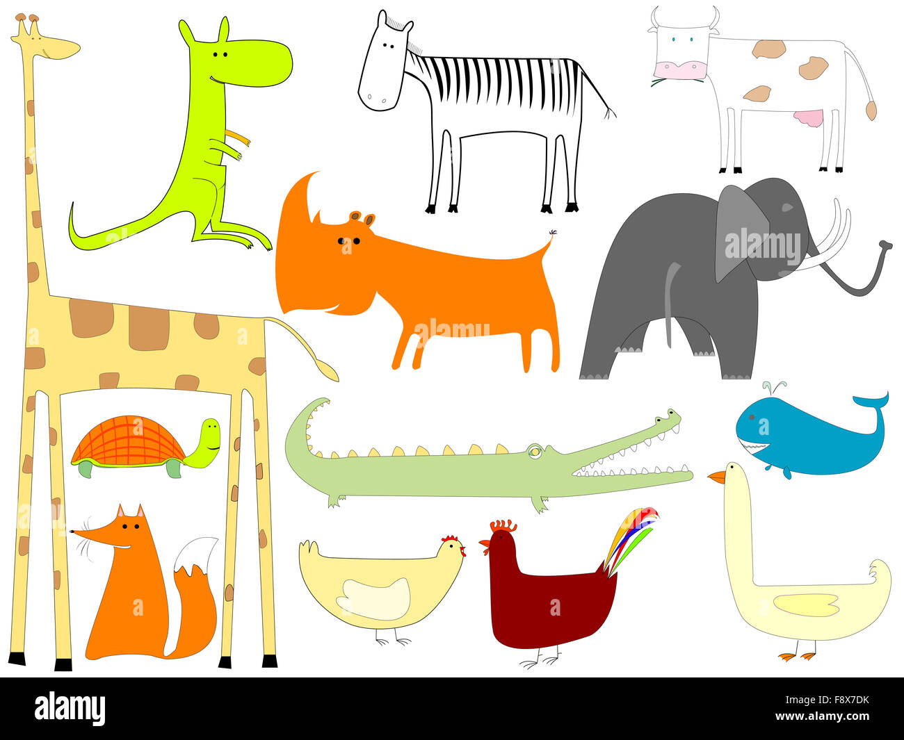 drawing of animals isolated on white background Stock Photo - Alamy