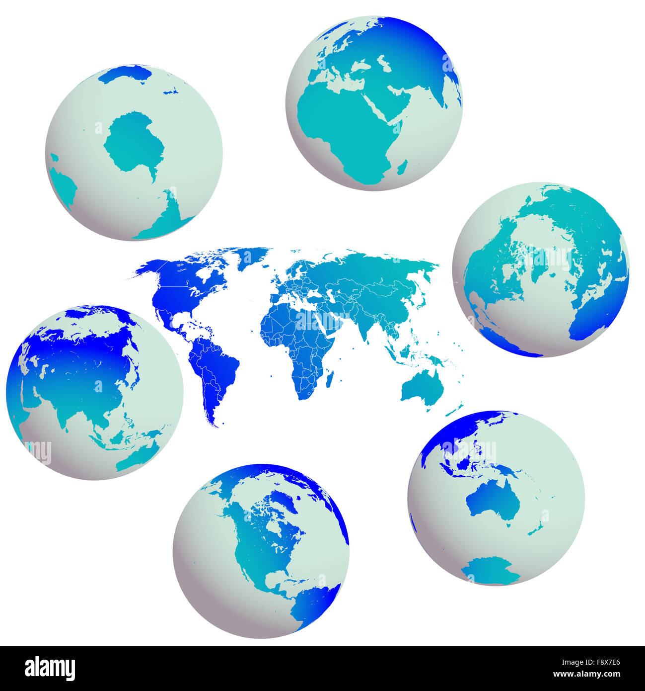 earth globes and world map against white Stock Photo - Alamy