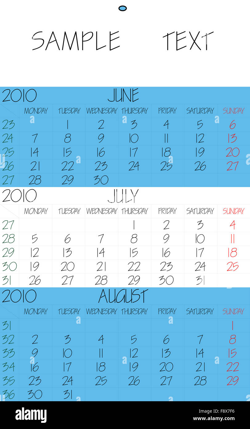 english calendar 2010 july Stock Photo - Alamy