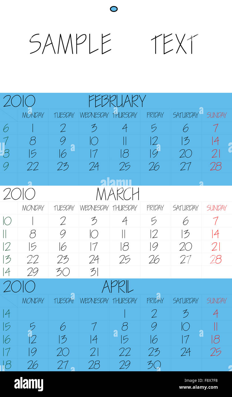 english calendar 2010 march Stock Photo - Alamy
