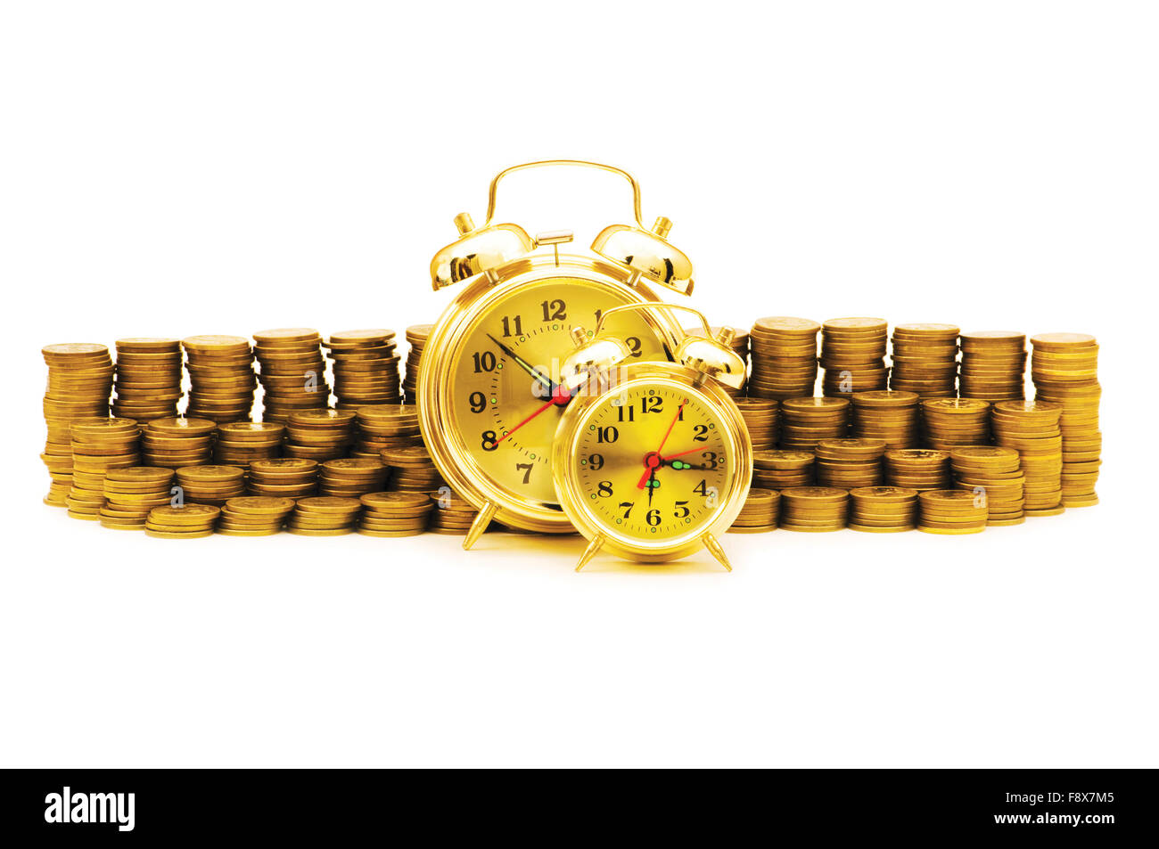 Time is money concept with clock and coins Stock Photo - Alamy