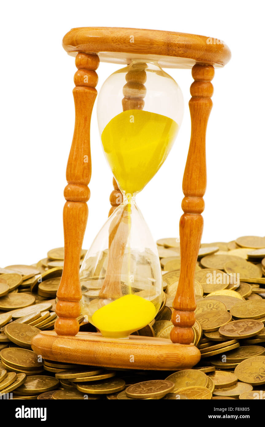 Time is money concept - hourglass and coins Stock Photo - Alamy