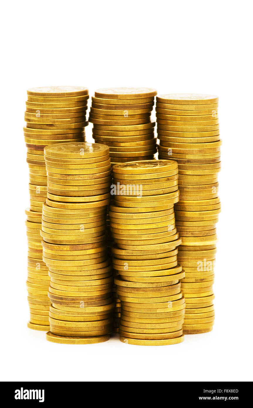 Stack of coins isolated on the white Stock Photo - Alamy