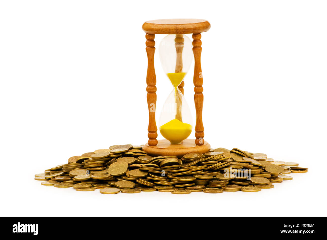 Time is money concept - hourglass and coins Stock Photo - Alamy