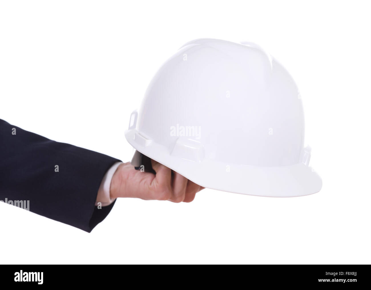 hand of engineer holding helmet isolated on white background Stock ...