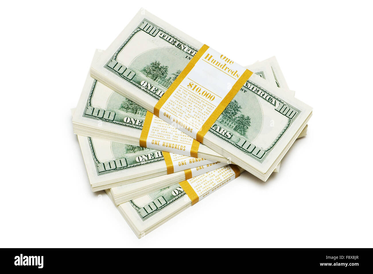 Ten thousand dollar stacks on the white Stock Photo - Alamy