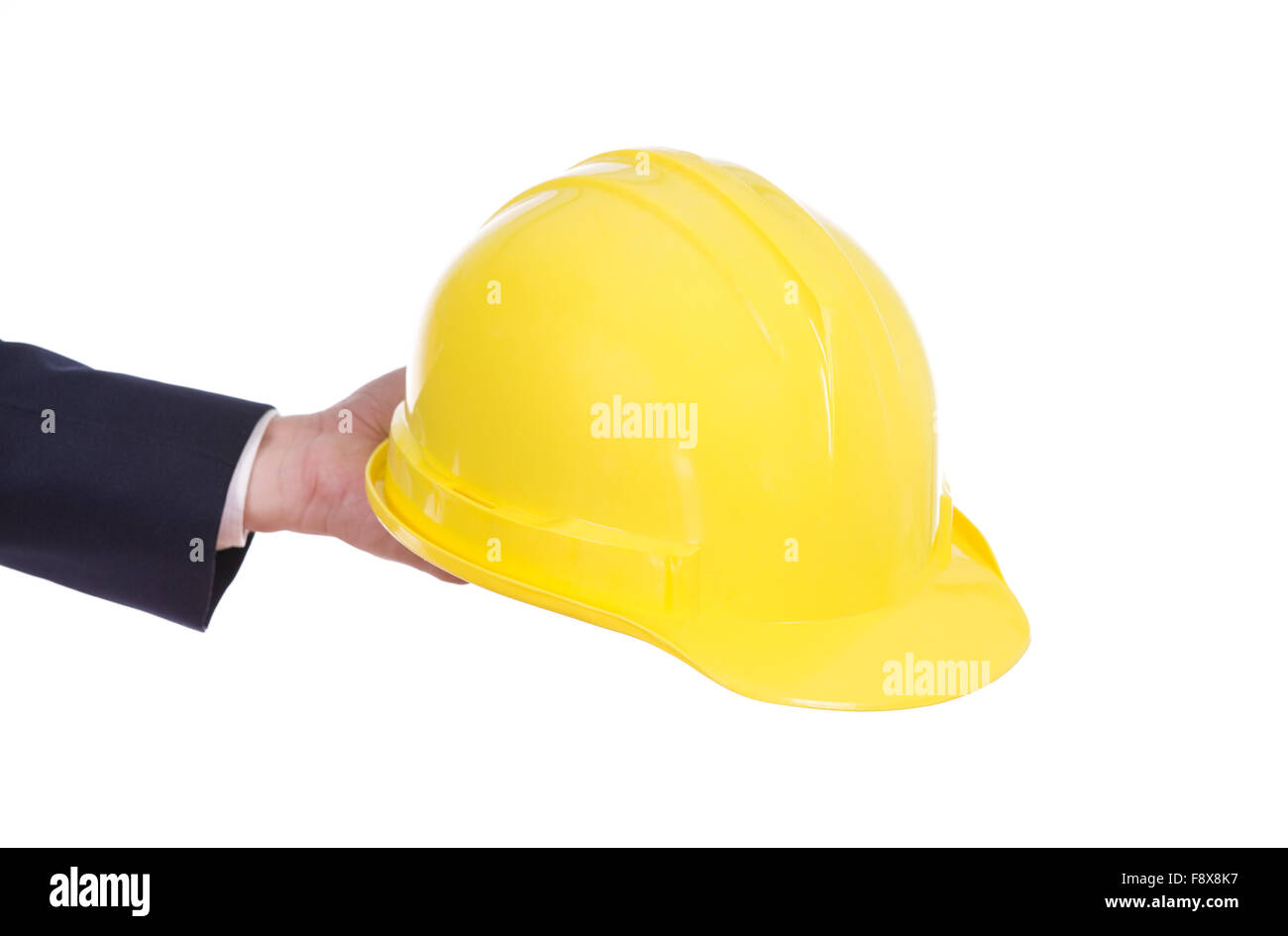 hand of engineer holding helmet isolated on white background Stock ...