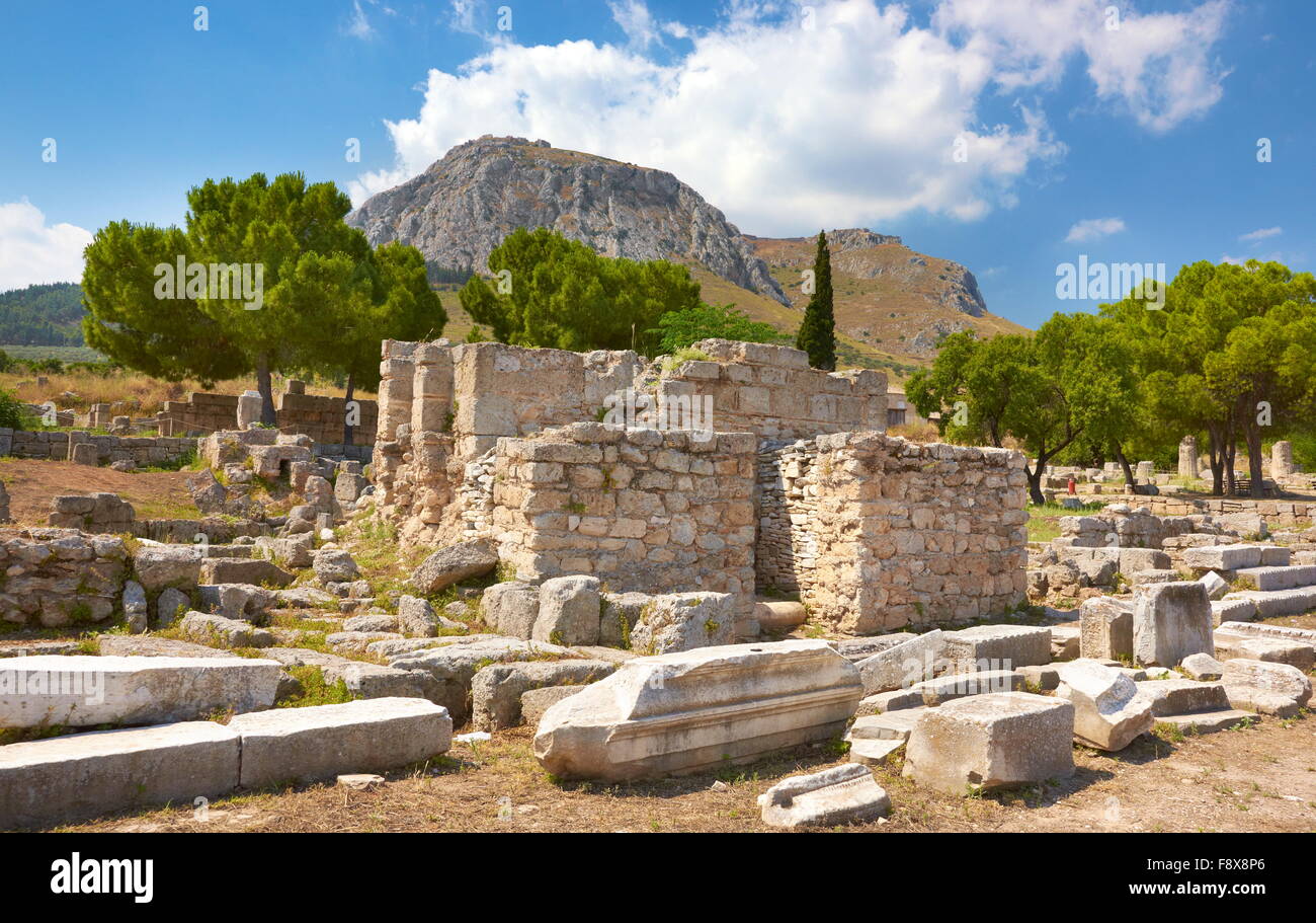 Ruins of the ancient city of Corinth, view of the Acrocorinth, Greece ...