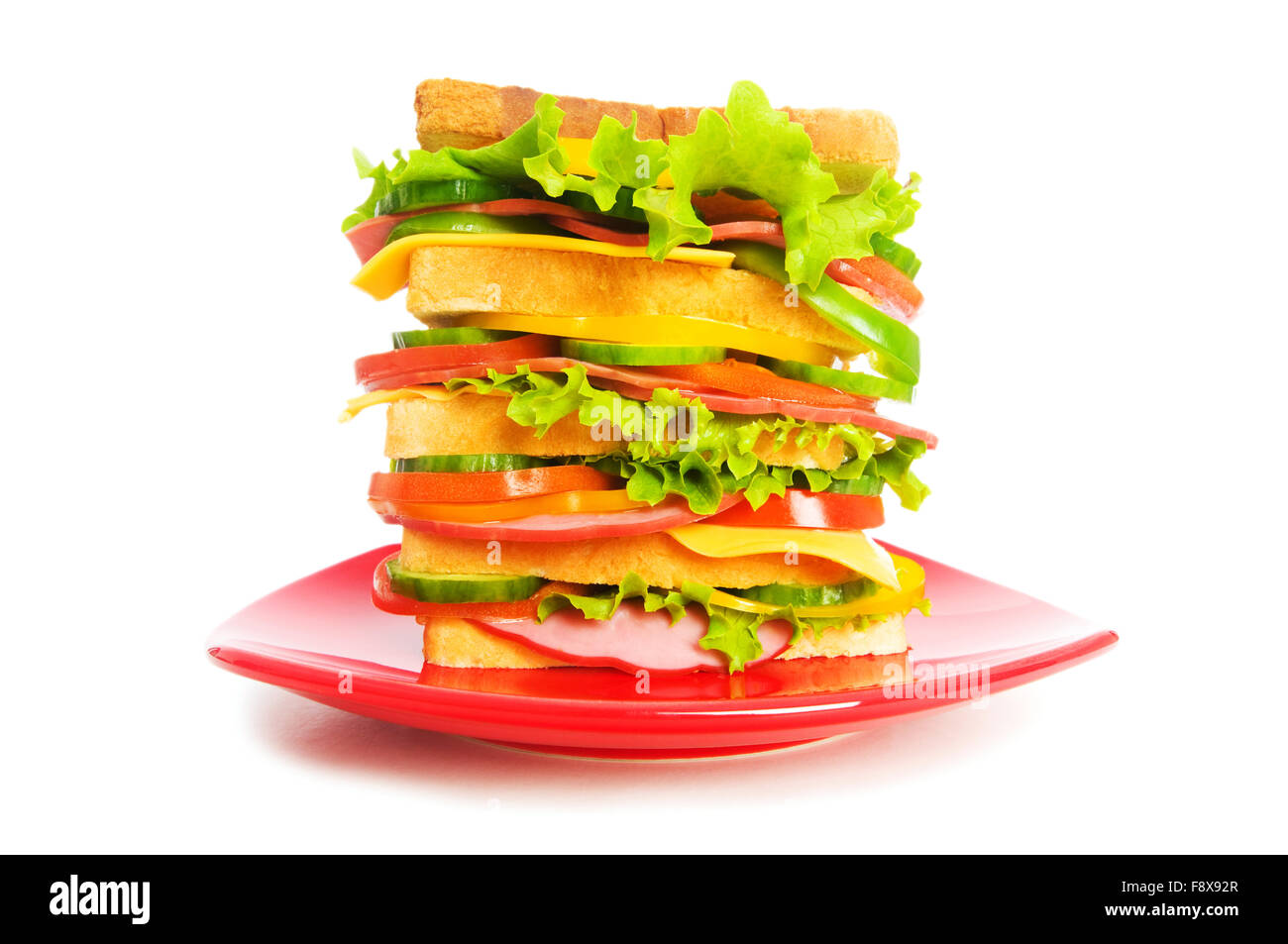 Plate with sandwich isolated on the white Stock Photo - Alamy