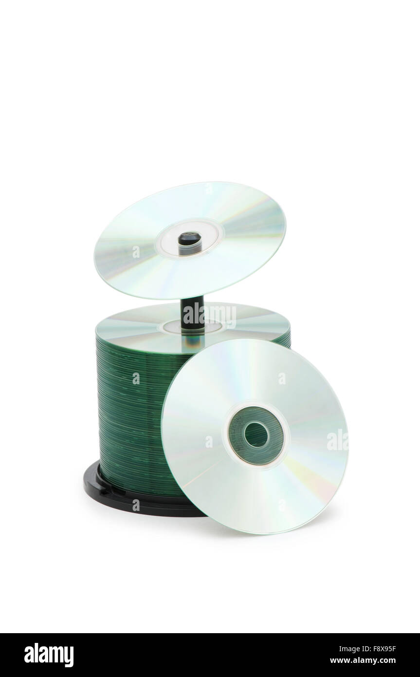 Spindle of cd disks isolated on white Stock Photo - Alamy