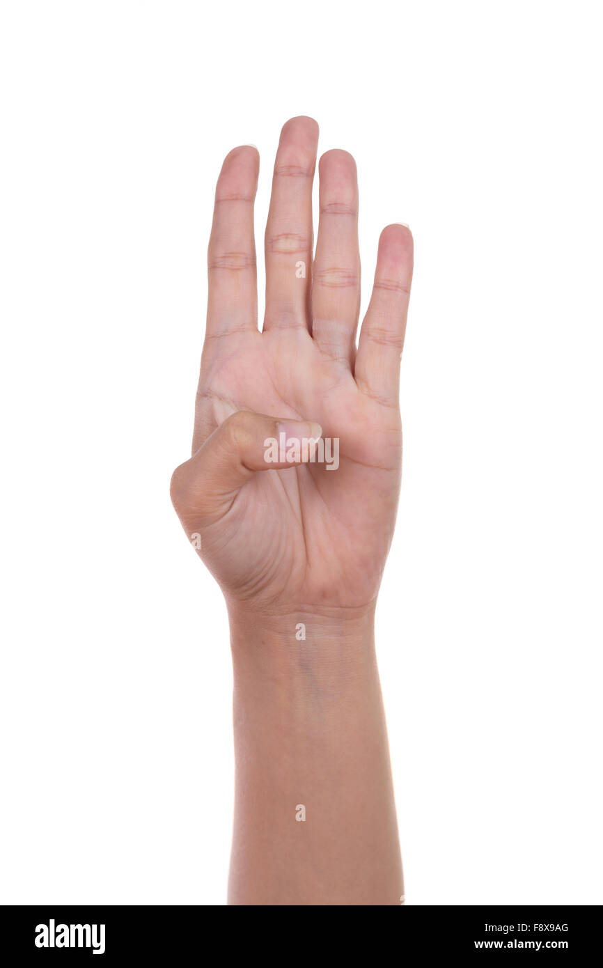 hands show the number four isolated on white background Stock Photo - Alamy