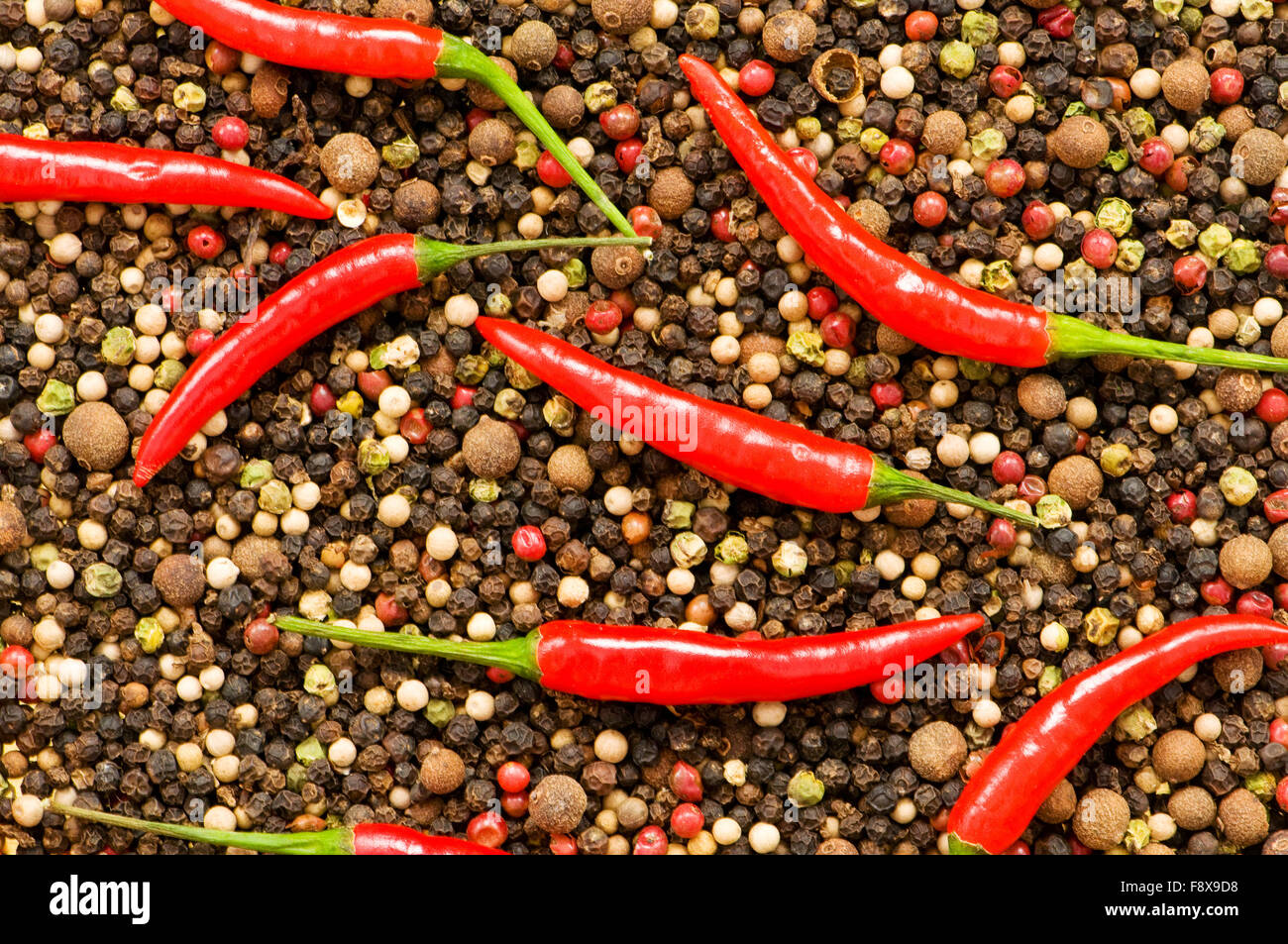 Red peppers on pepper background Stock Photo - Alamy