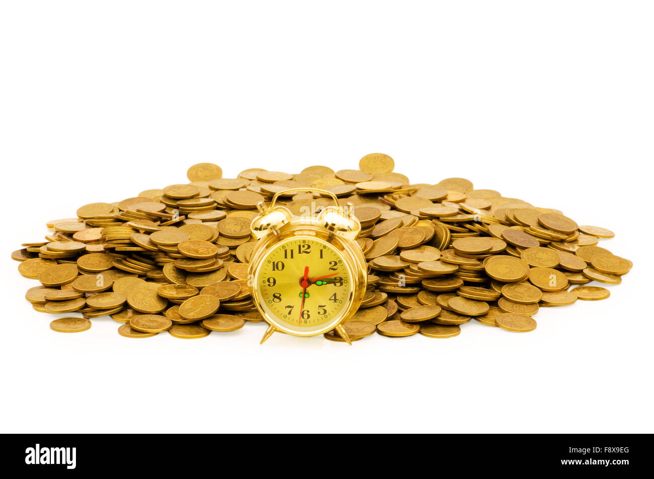 Time is money concept with clock and coins Stock Photo - Alamy