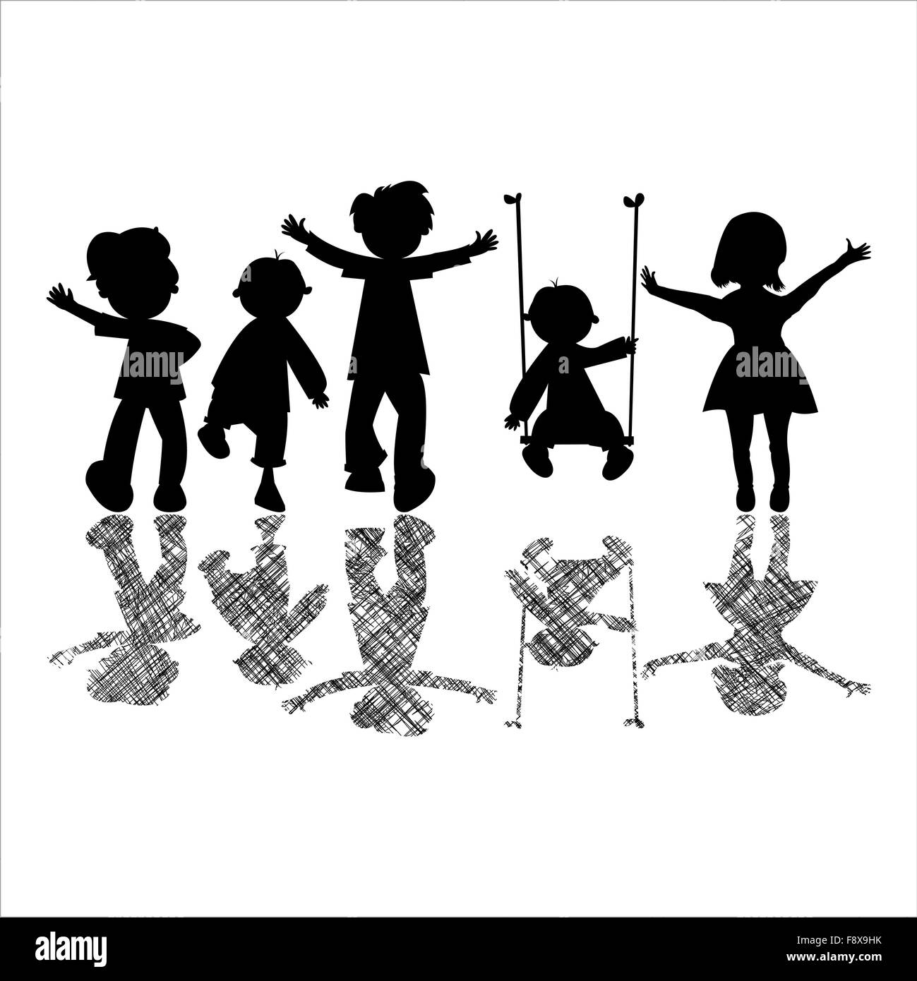 happy little children with striped shadows Stock Photo - Alamy