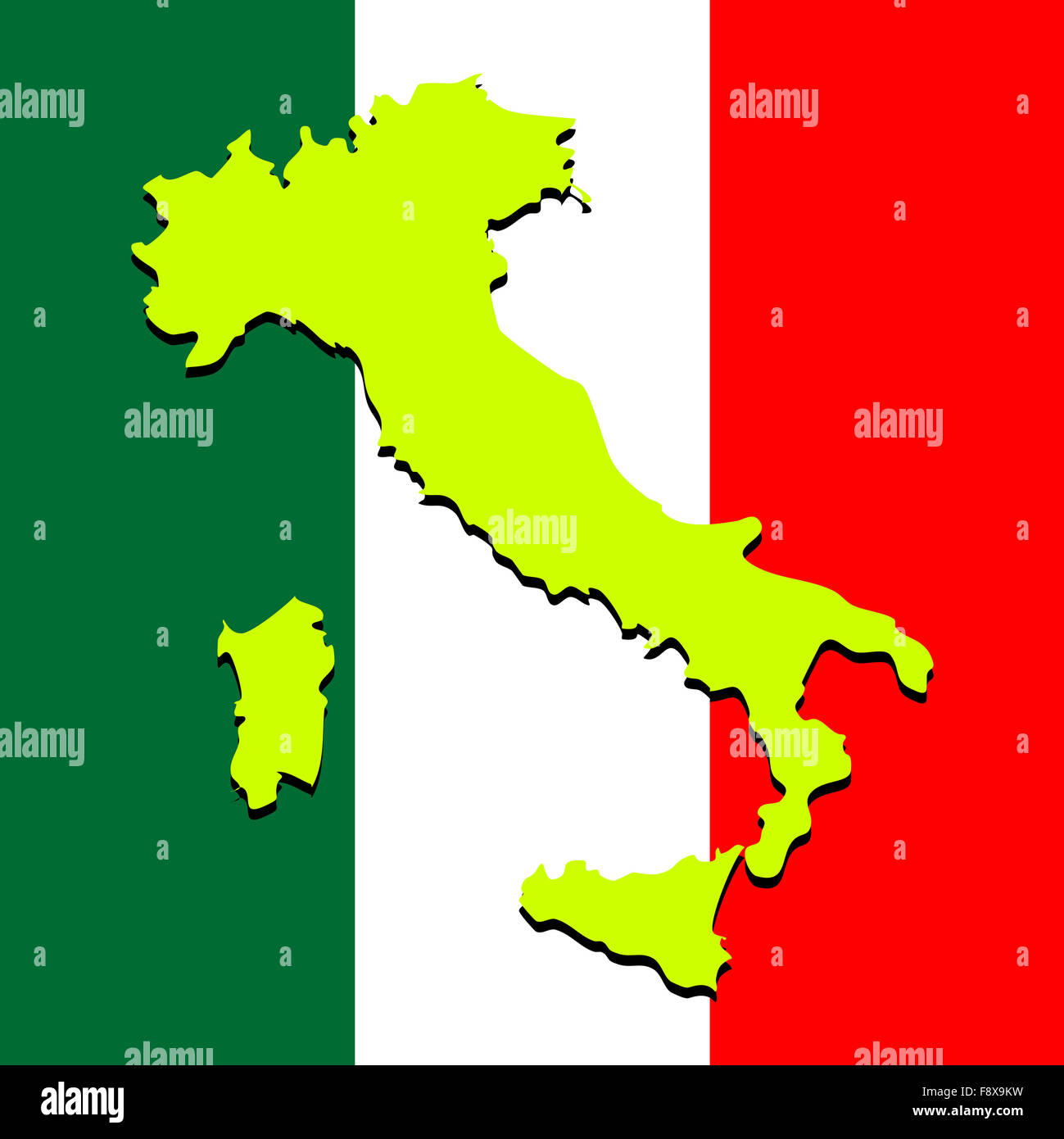italy map over national colors Stock Photo - Alamy
