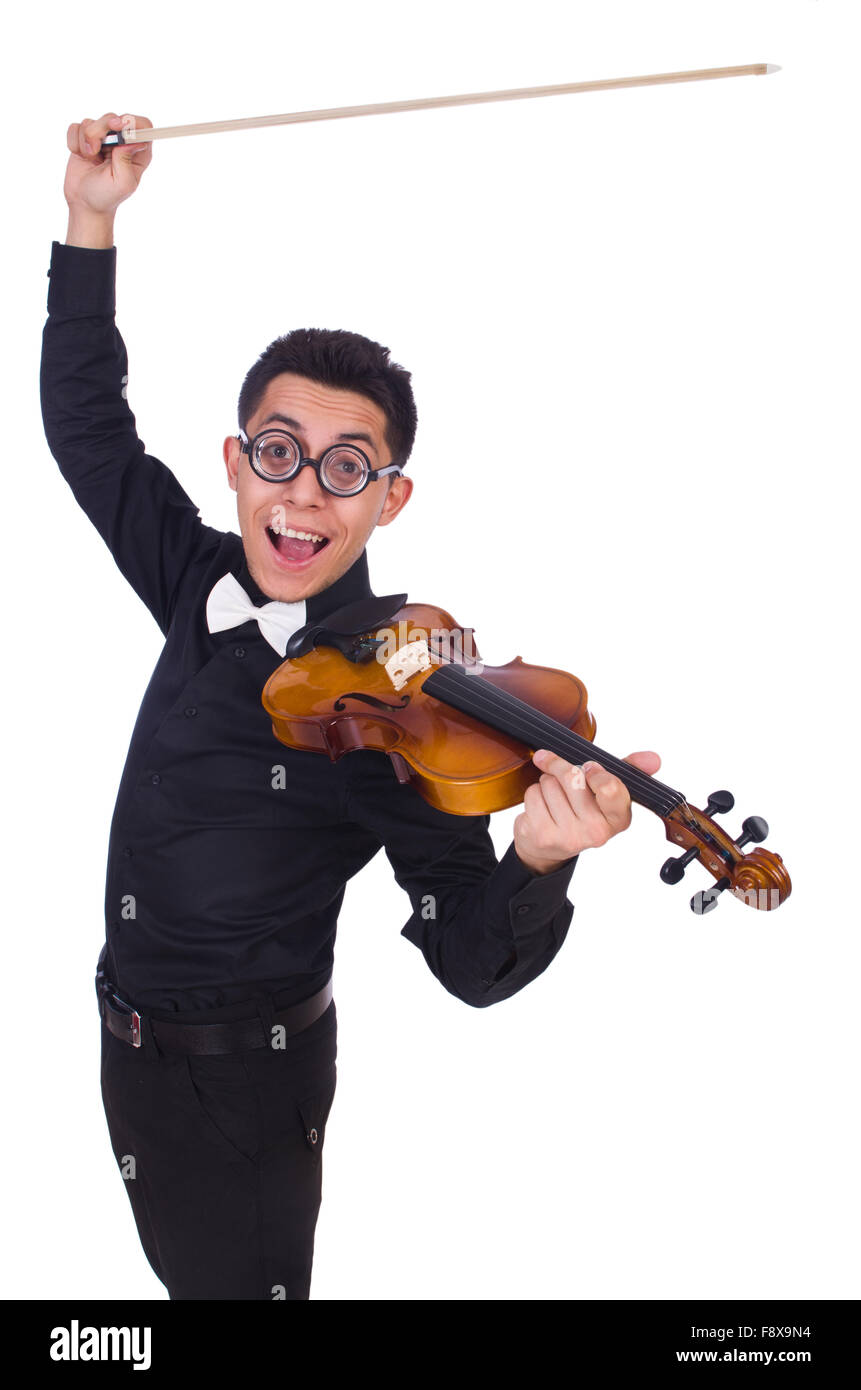 Funny violin player on white Stock Photo - Alamy