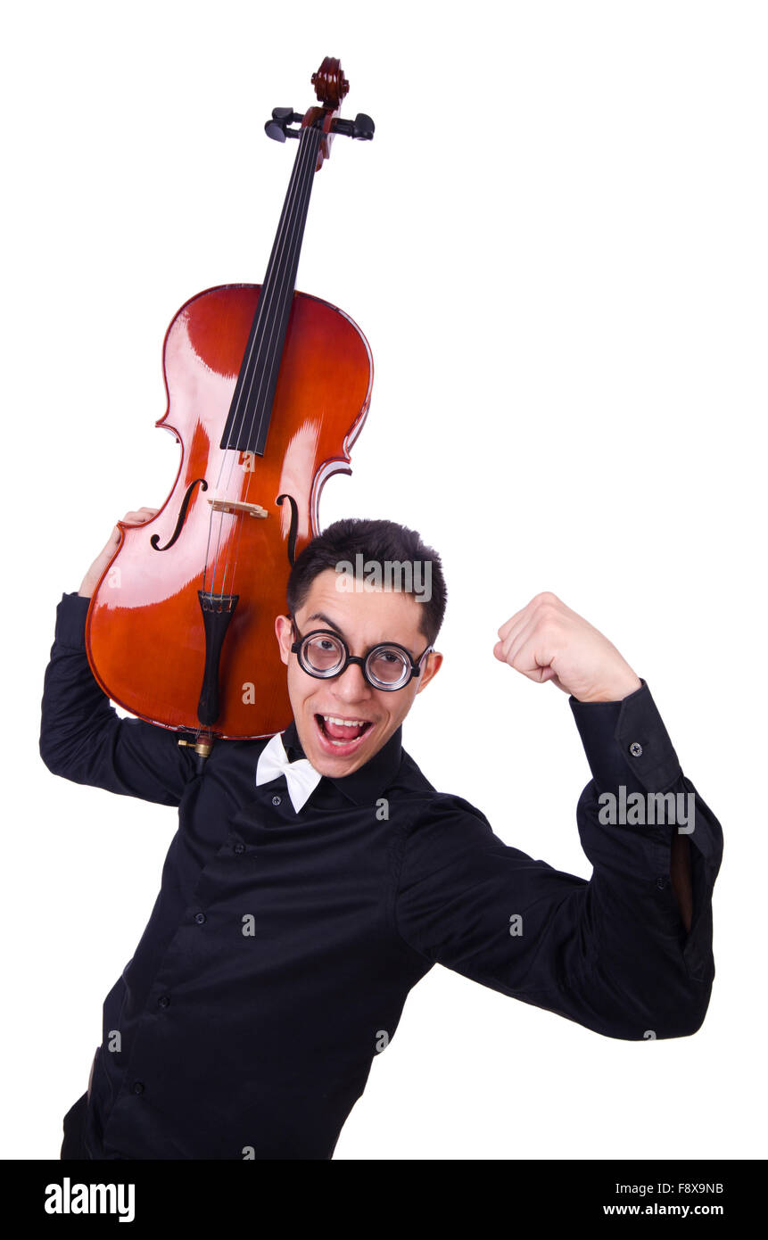 Funny violin player on white Stock Photo - Alamy