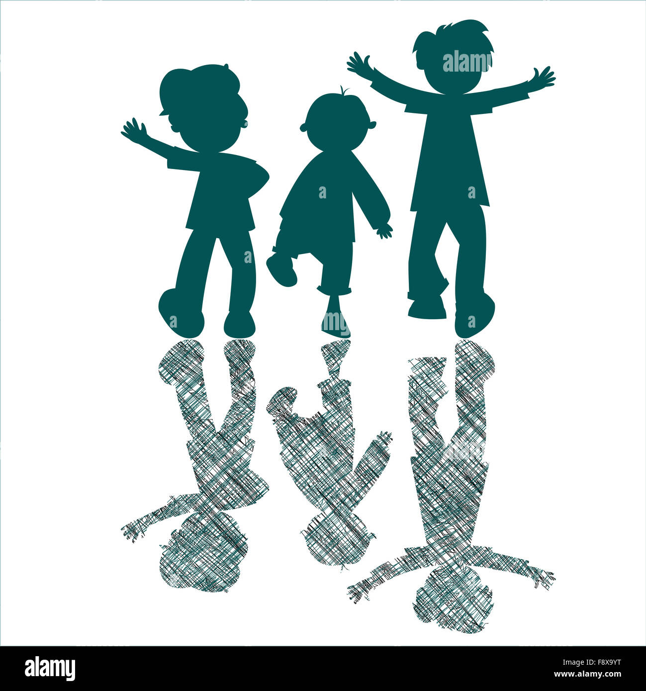 kids blue silhouettes with striped shadows Stock Photo - Alamy