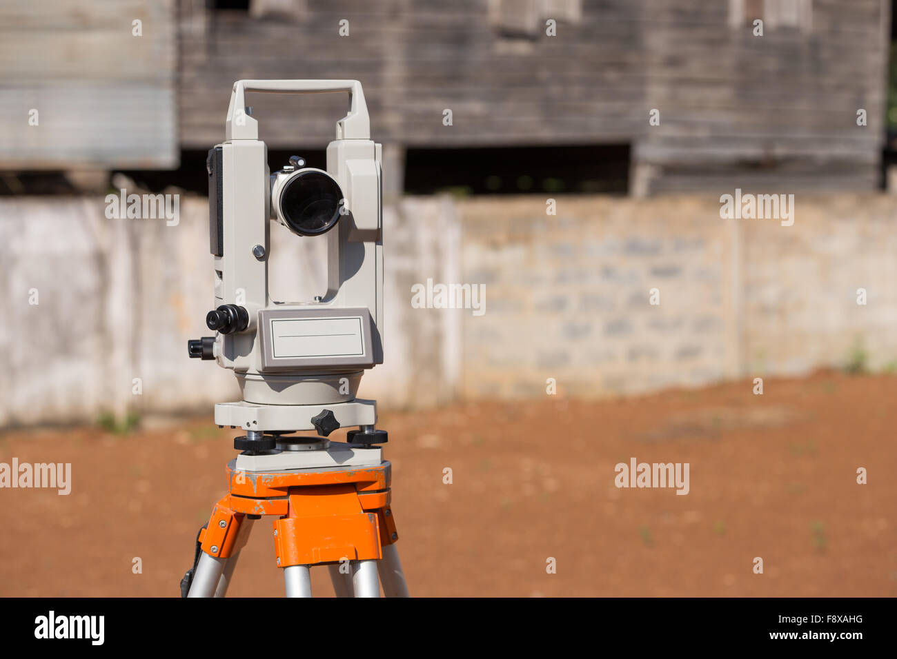 Surveyor equipment tacheometer or theodolite outdoors at construction ...